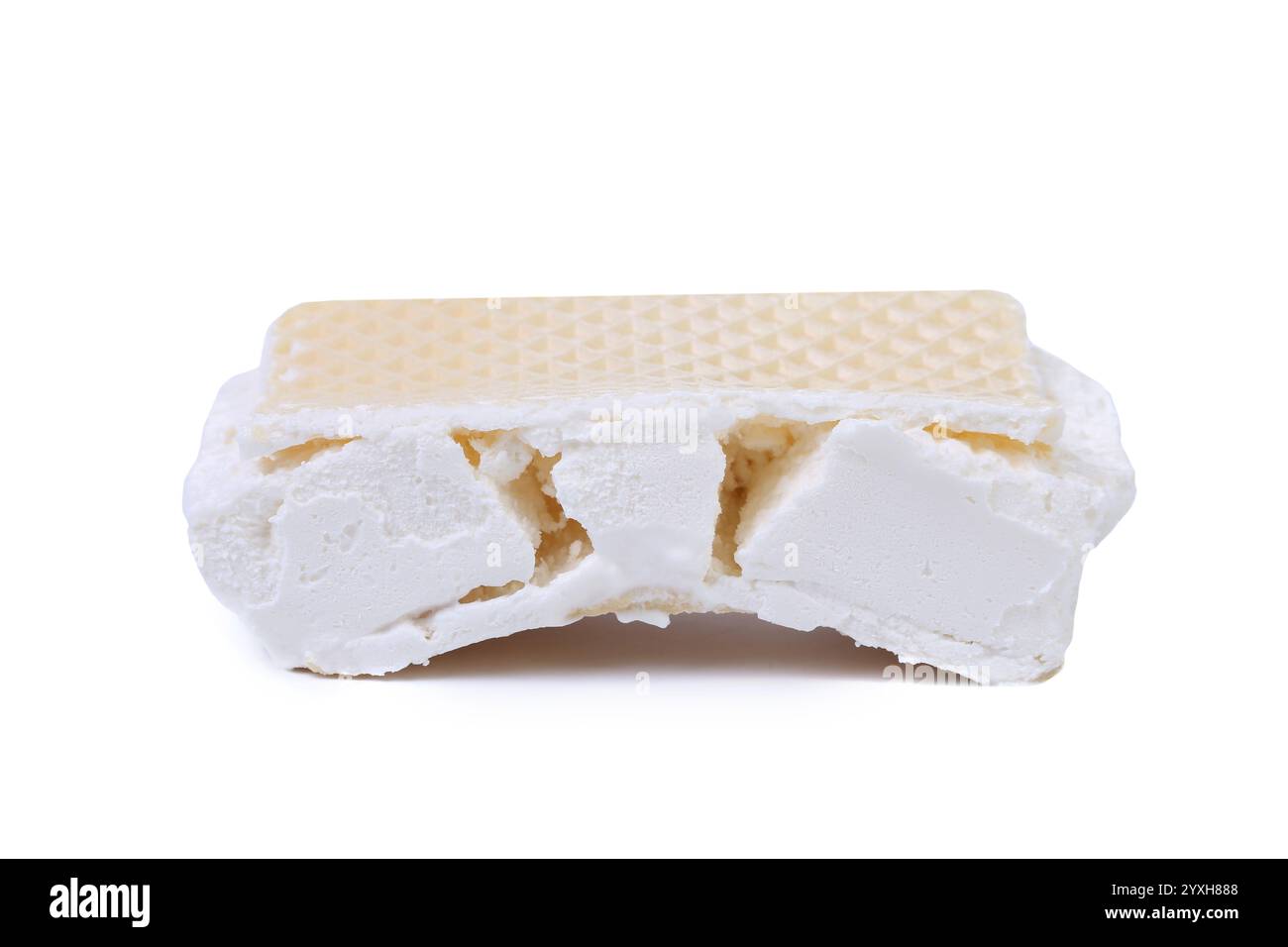 Broken vanilla ice cream. Close up. White background Stock Photo - Alamy
