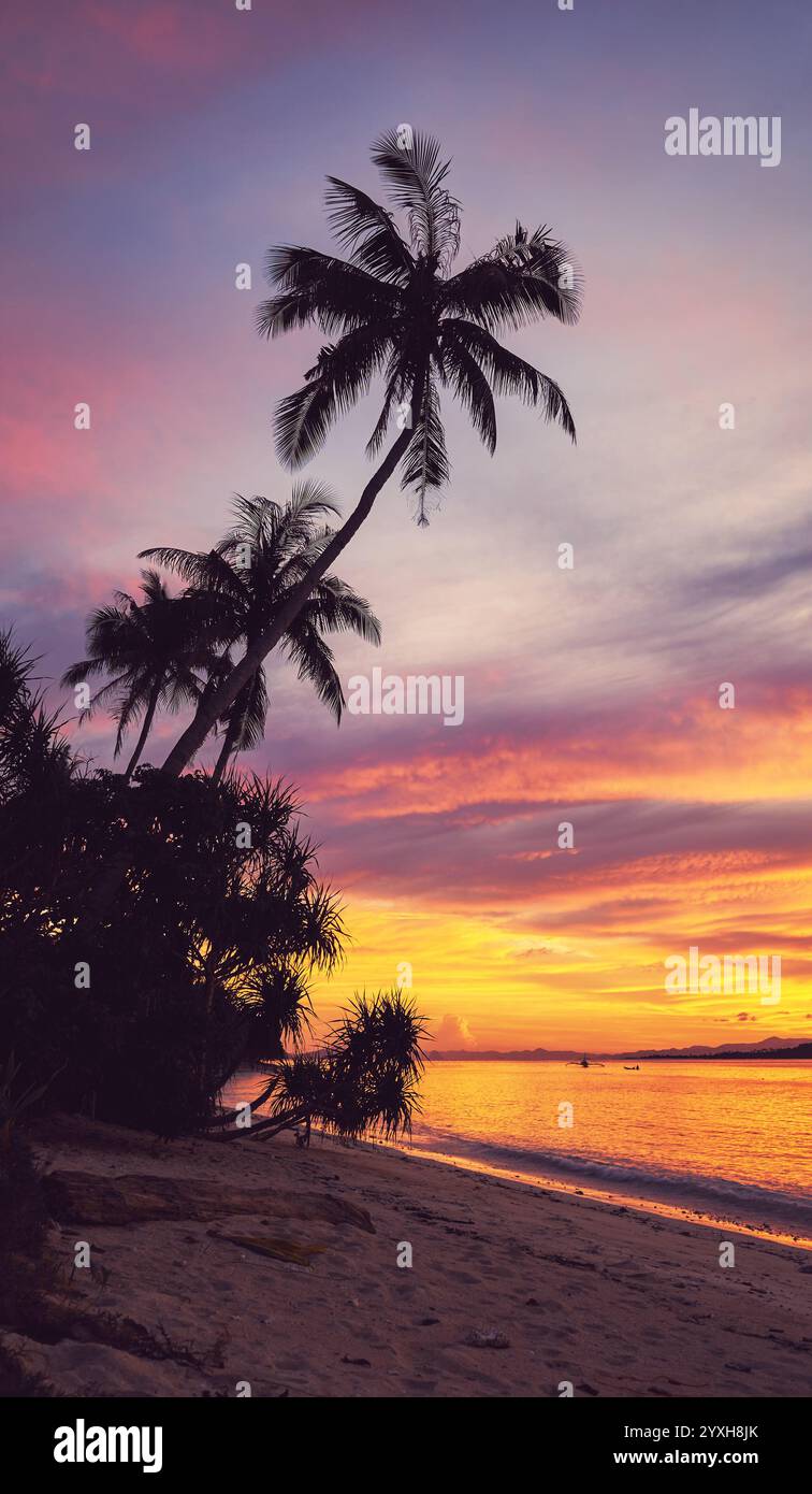 A picturesque sunset over the island of Culion in the Philippines Stock ...