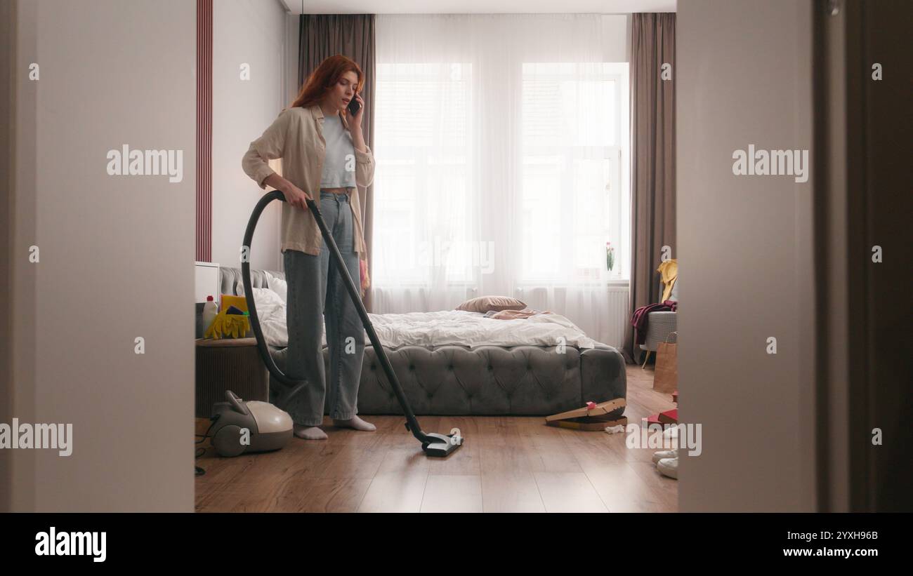 Stressed woman angry annoyed Caucasian girl busy housewife mad ...