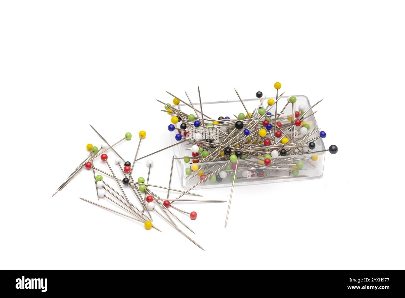 Clear Box of Pins on White Background – Minimalist Office Supply Stock ...