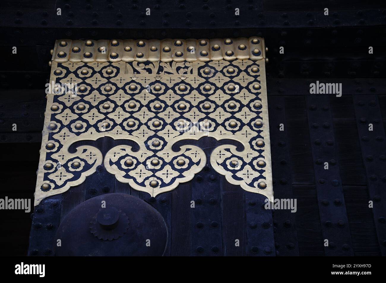 Golden detail on the exterior of the Kara-mon or Kara-kado main gate at ...