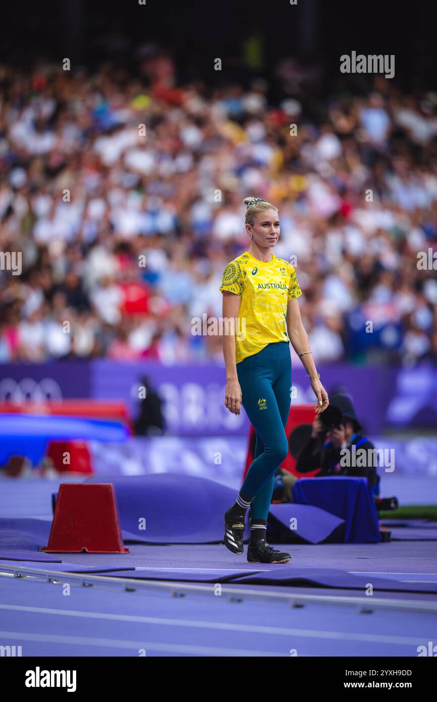 Eleanor Patterson participating in the high jump at the Paris 2024 ...