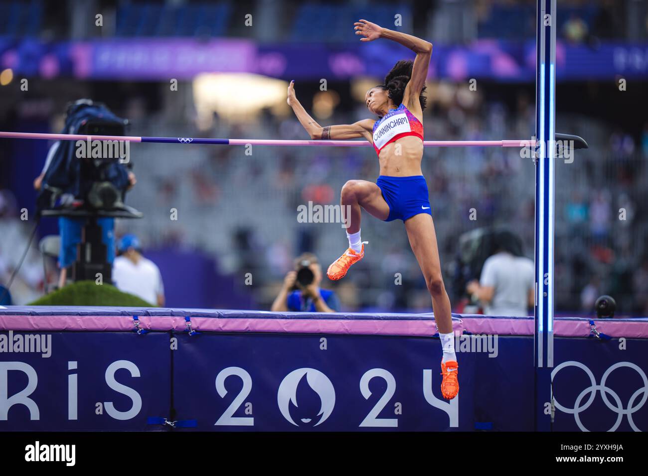 Vashti Cunningham participating in the high jump at the Paris 2024 ...
