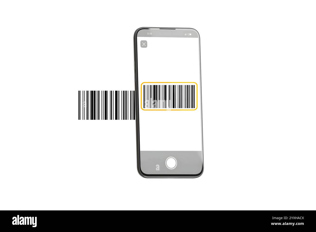 Barcode scanning on phone screen, isolated, 3d rendering. Empty bar or ...
