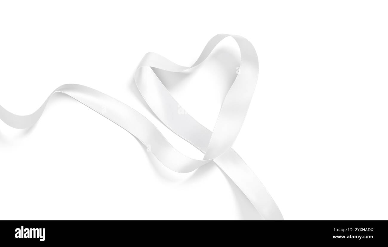 Blank white satin ribbon mockup, top view, 3d rendering. Empty abstract ...