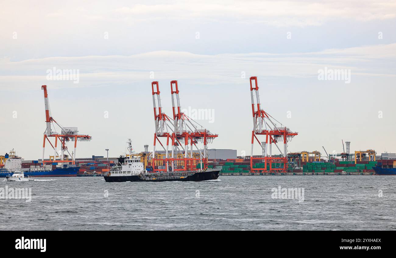 Container port at Osaka Japan, container crane at Industrial port for ...