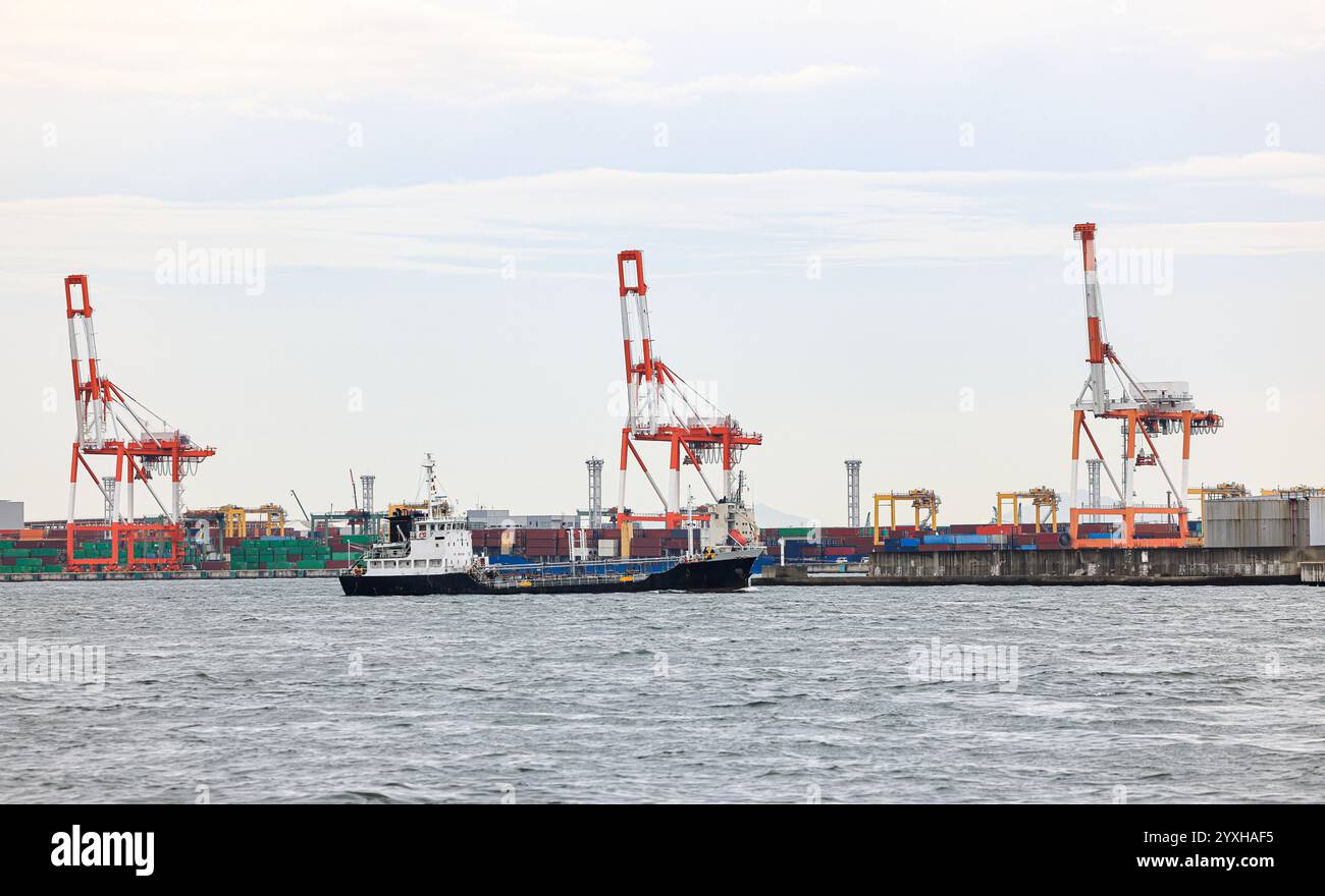 Container port at Osaka Japan, container crane at Industrial port for ...