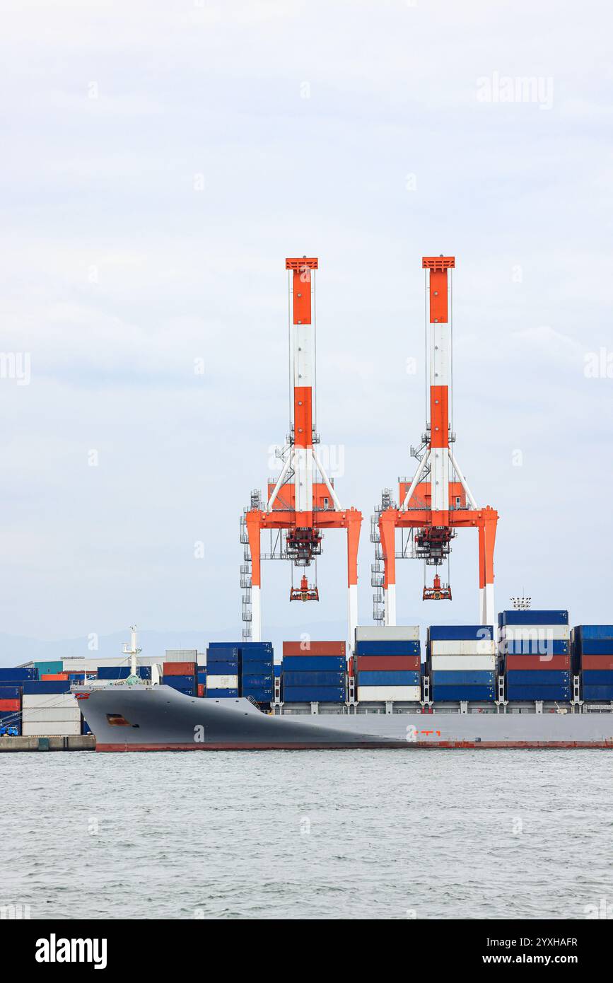 Container port at Osaka Japan, container crane at Industrial port for ...