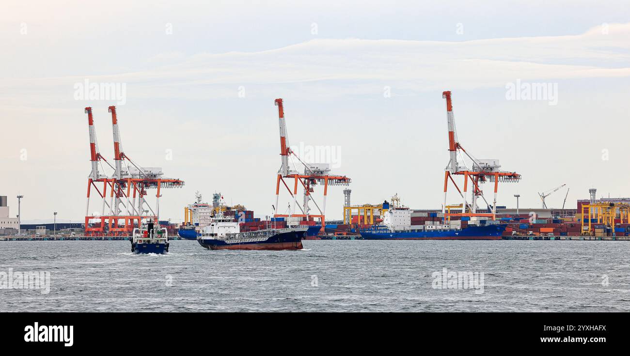 Container port at Osaka Japan, container crane at Industrial port for ...