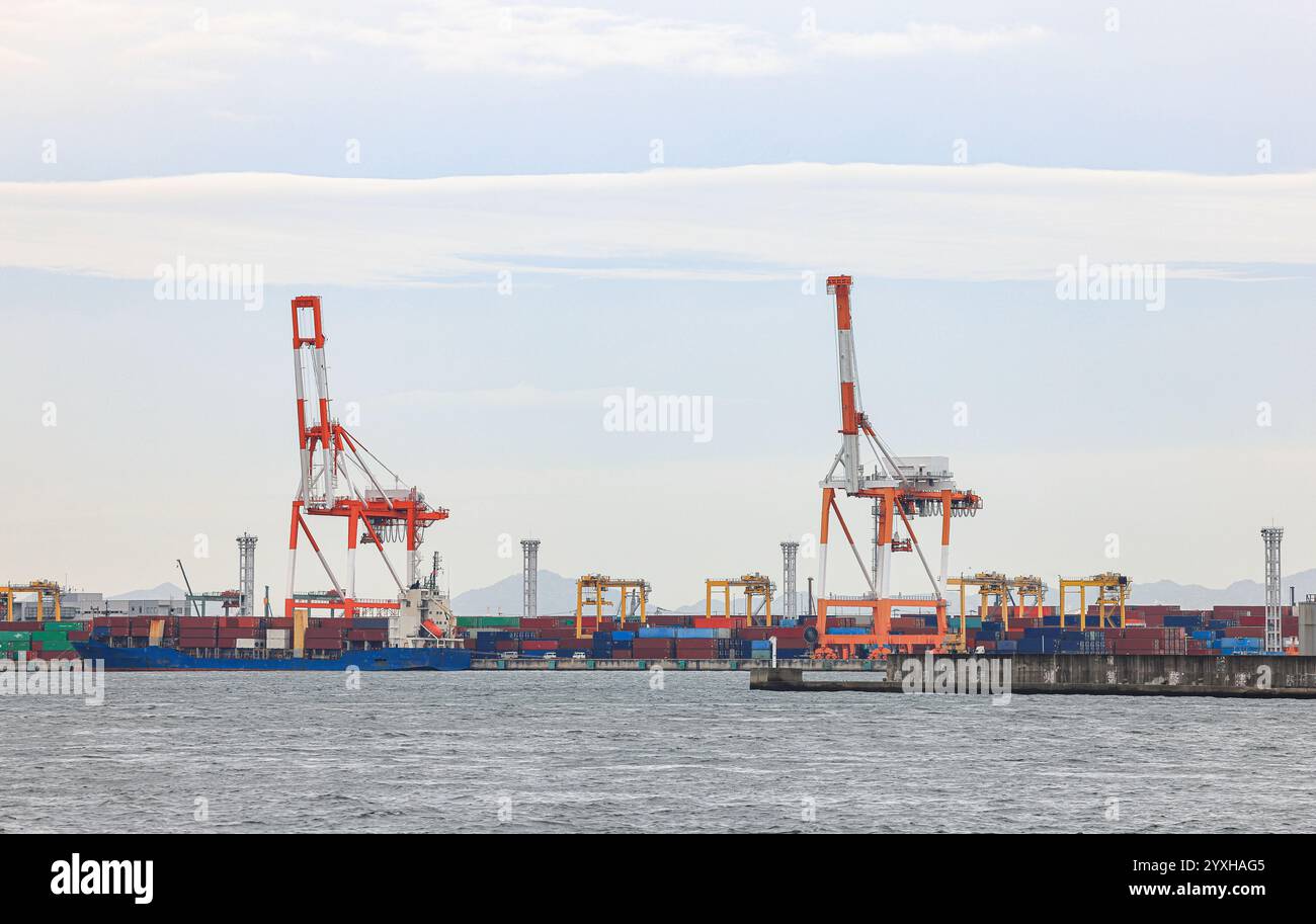 Container port at Osaka Japan, container crane at Industrial port for ...