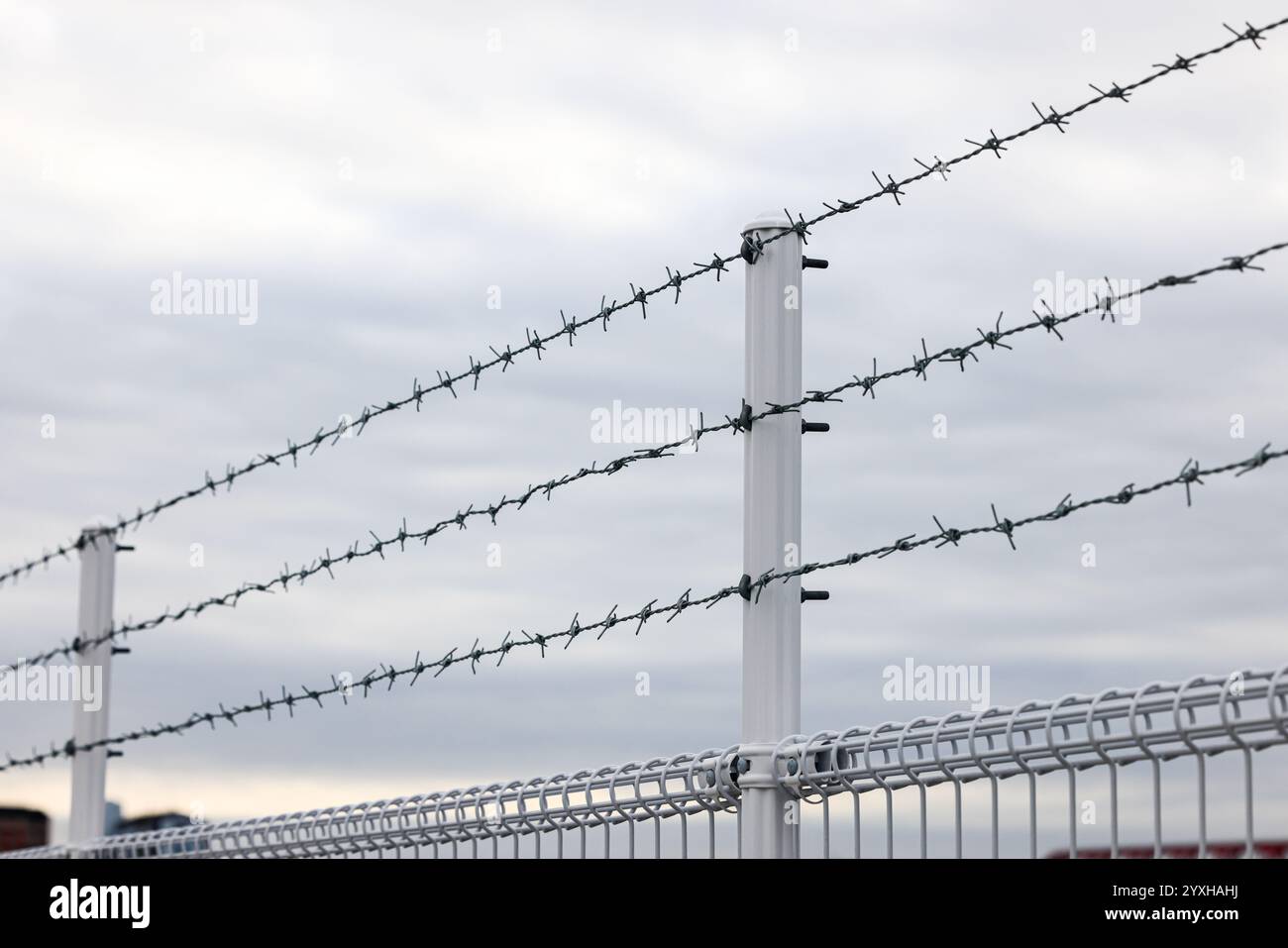 fence with Barb wire, metal chain with spike for safety and security ...
