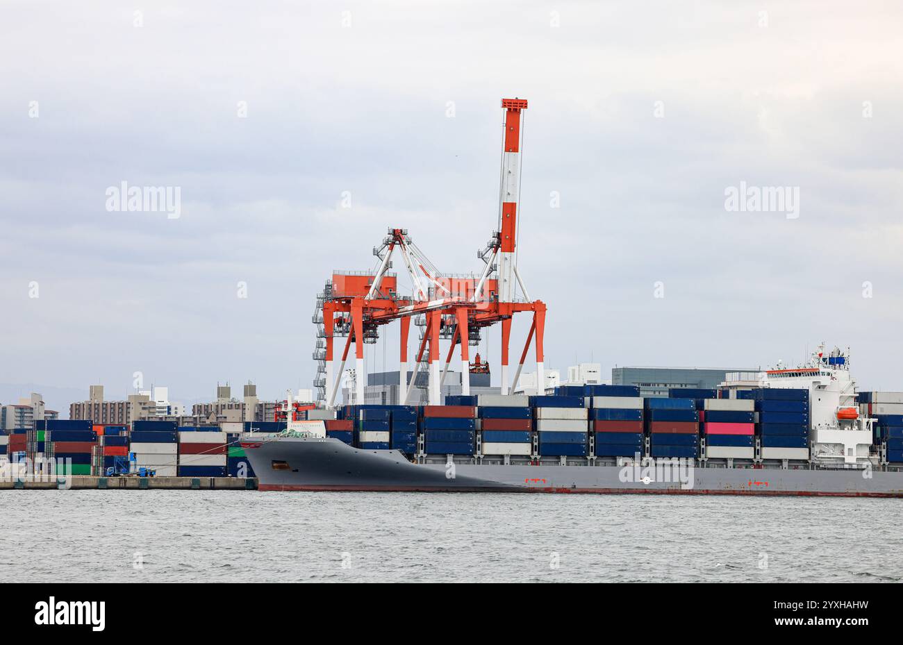 Container port at Osaka Japan, container crane at Industrial port for ...