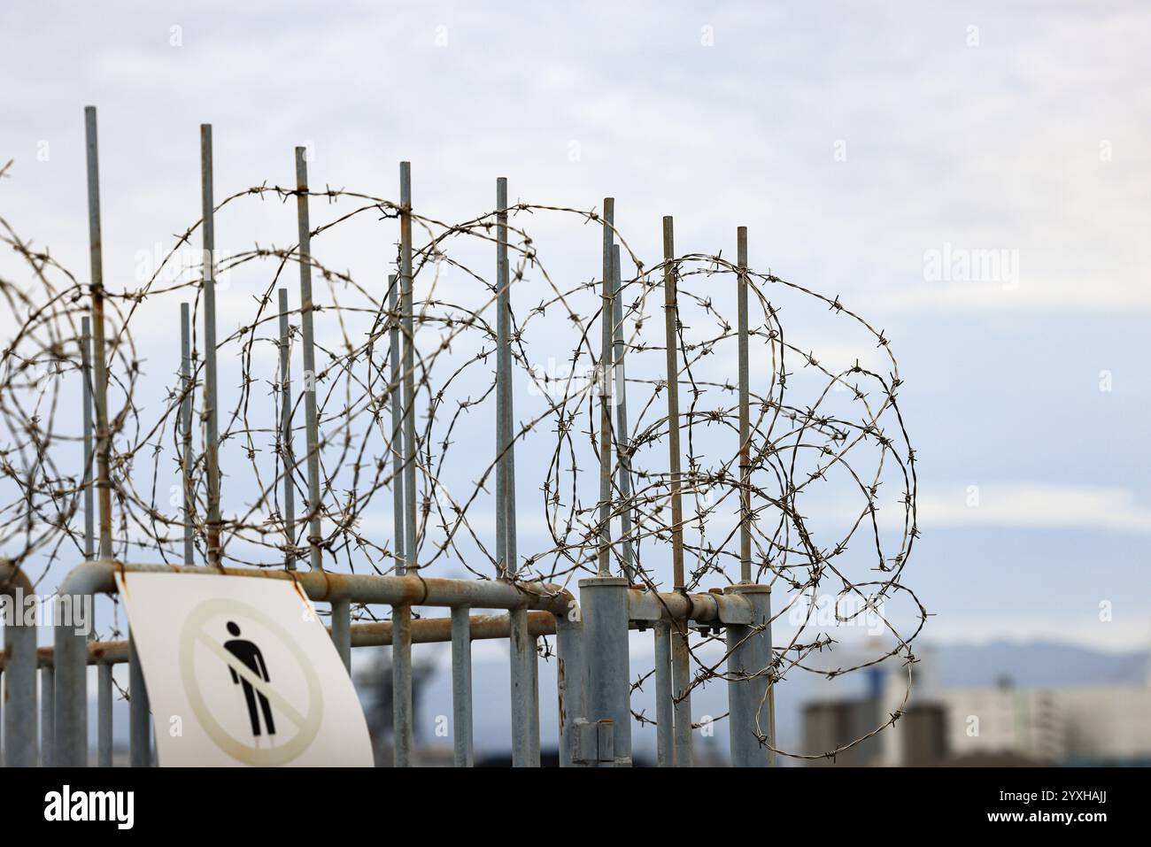 fence with Barb wire, metal chain with spike for safety and security ...
