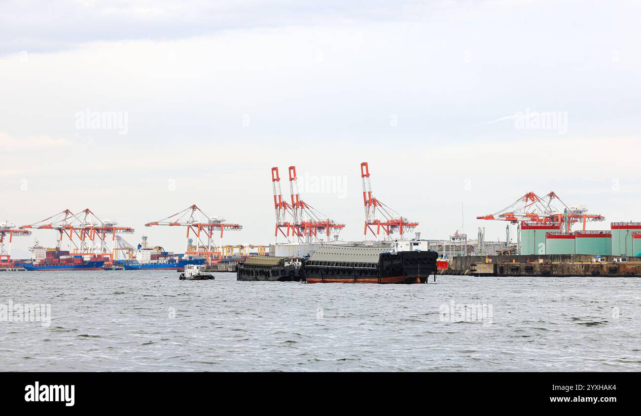 Container port at Osaka Japan, container crane at Industrial port for ...