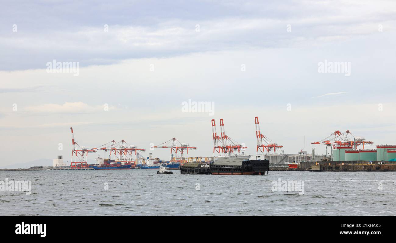 Container port at Osaka Japan, container crane at Industrial port for ...