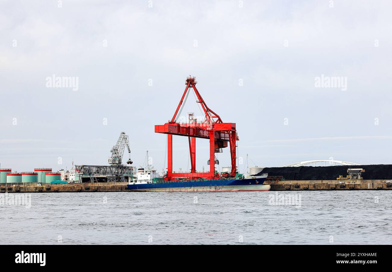Container port at Osaka Japan, container crane at Industrial port for ...