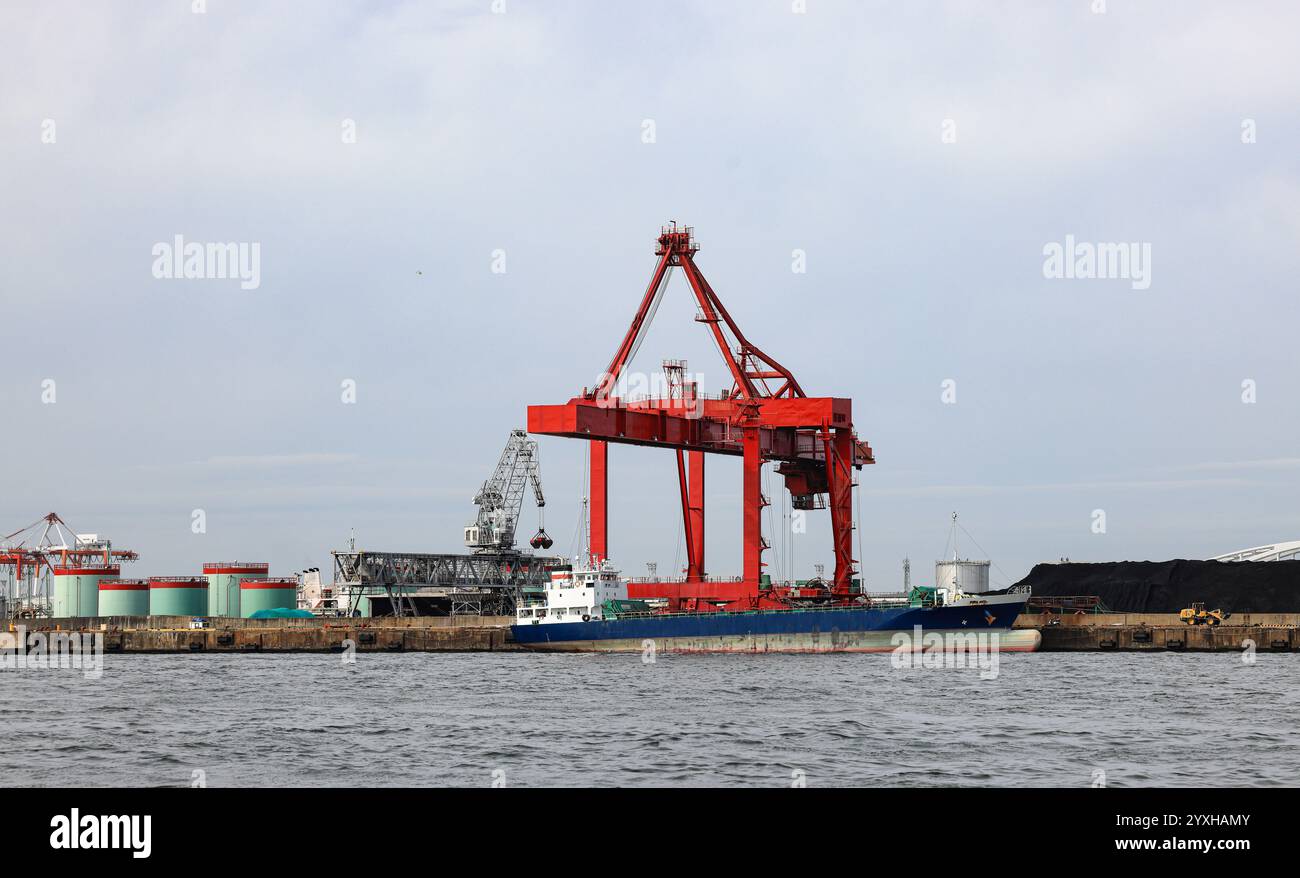 Container port at Osaka Japan, container crane at Industrial port for ...