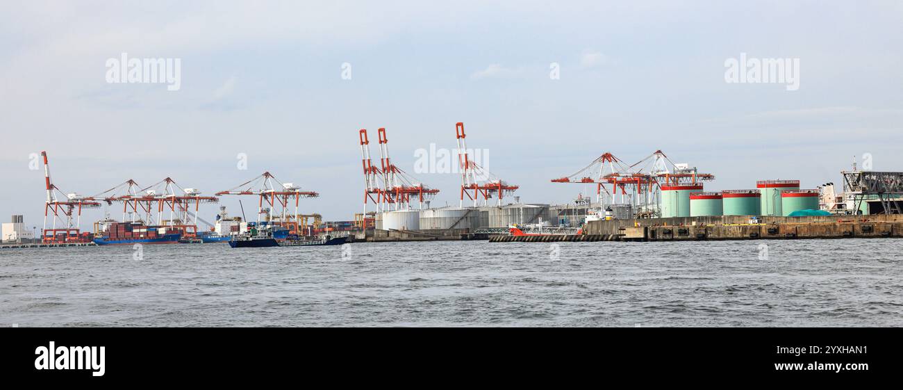 Container port at Osaka Japan, container crane at Industrial port for ...