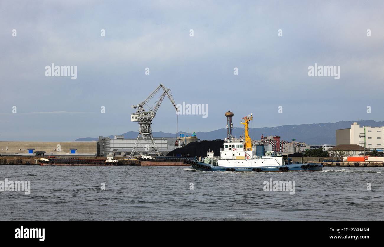 LargeLarge crane works on large coal stockpile at Osaka port. crane ...