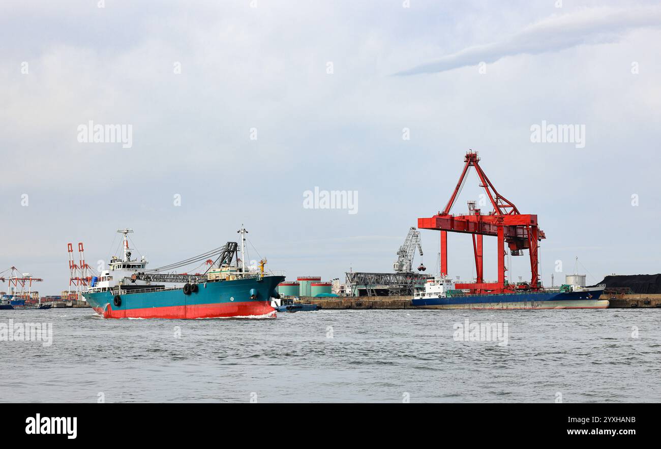 Container port at Osaka Japan, container crane at Industrial port for ...