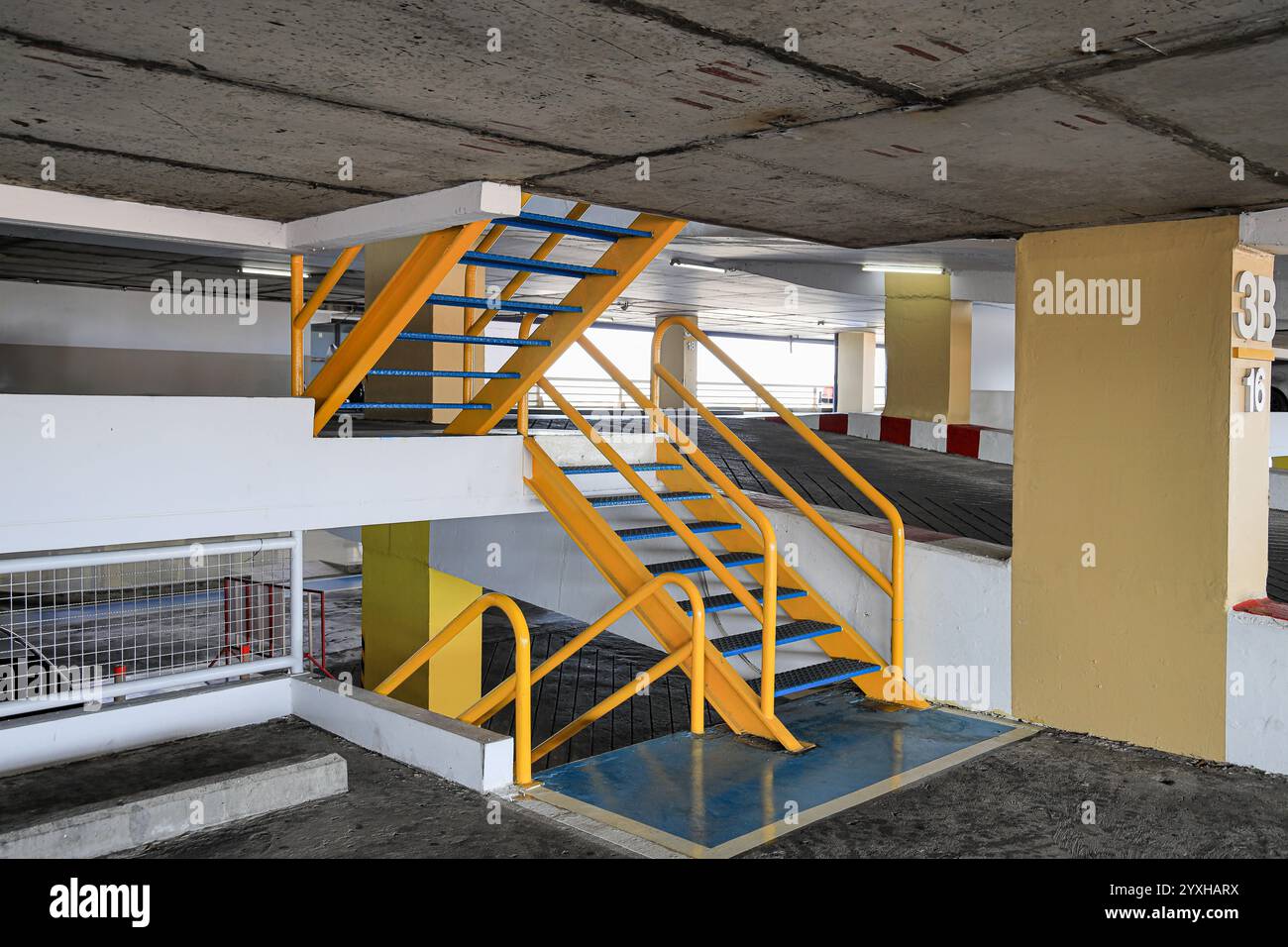 Stairs connecting floors of the parking lot, Old parking garage stairs ...