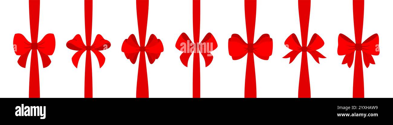 Red satin bows tied around vertical ribbons. Elegant surprise loops ...