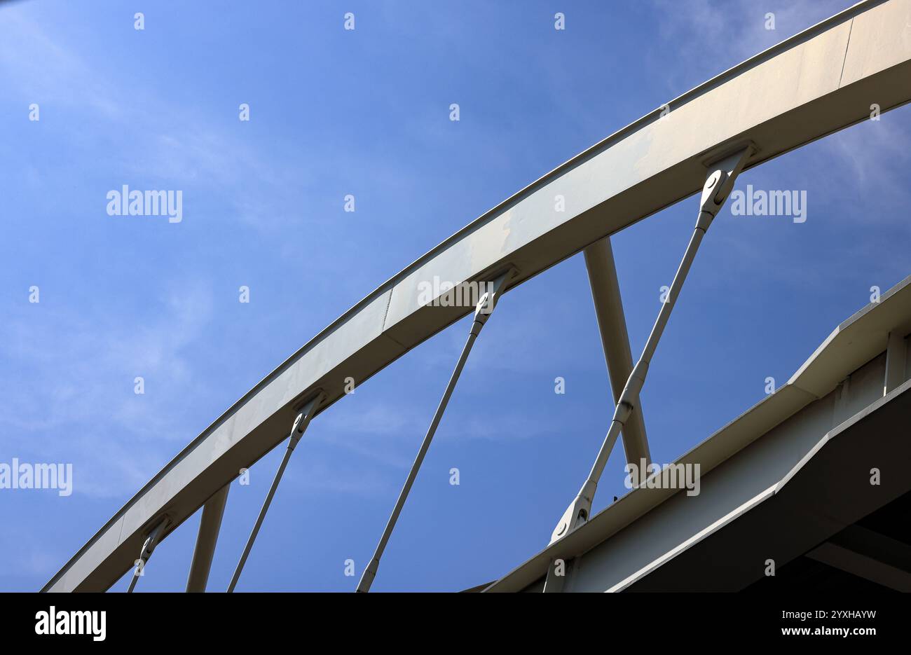 Close up detail of Steel structure hinges and pin connection joint on ...