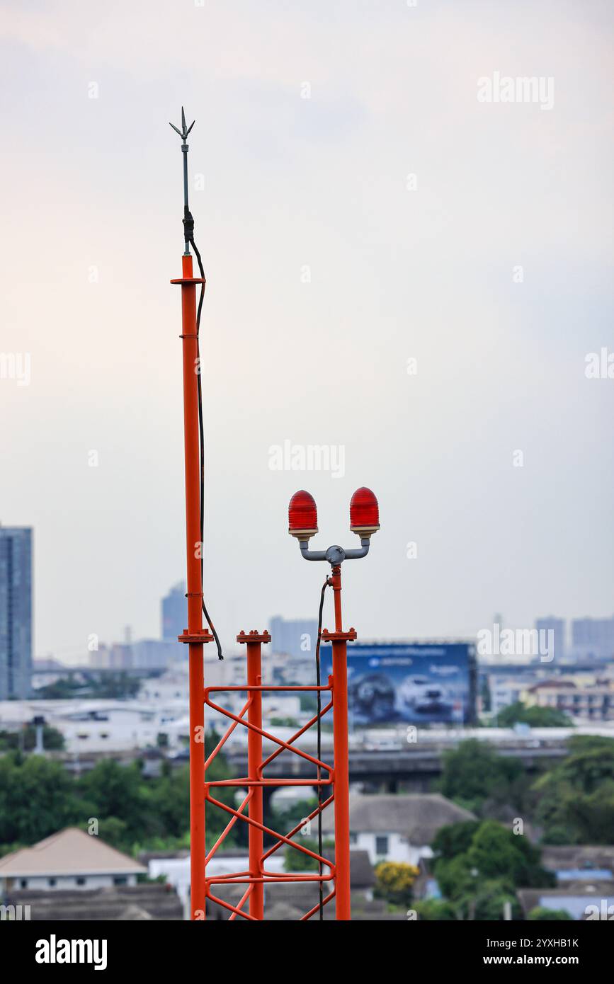 Obstruction light, an aircraft warning light on top of a Highrise of ...