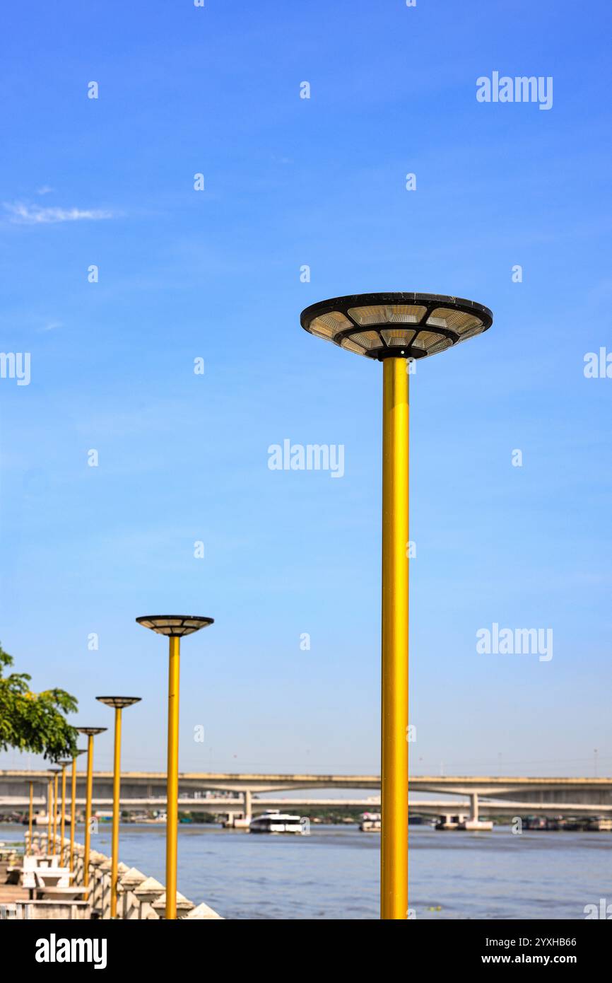 Solar cell lamp, Roadside electric pole with a solar panel to generate ...