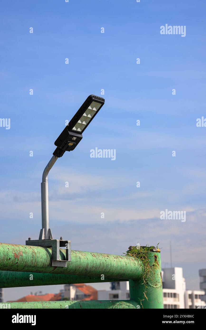 Solar cell lamp, Roadside electric pole with a solar panel to generate ...