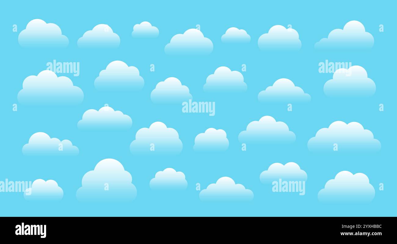 Gradient cloud set in flat style. White clouds with soft transparency ...