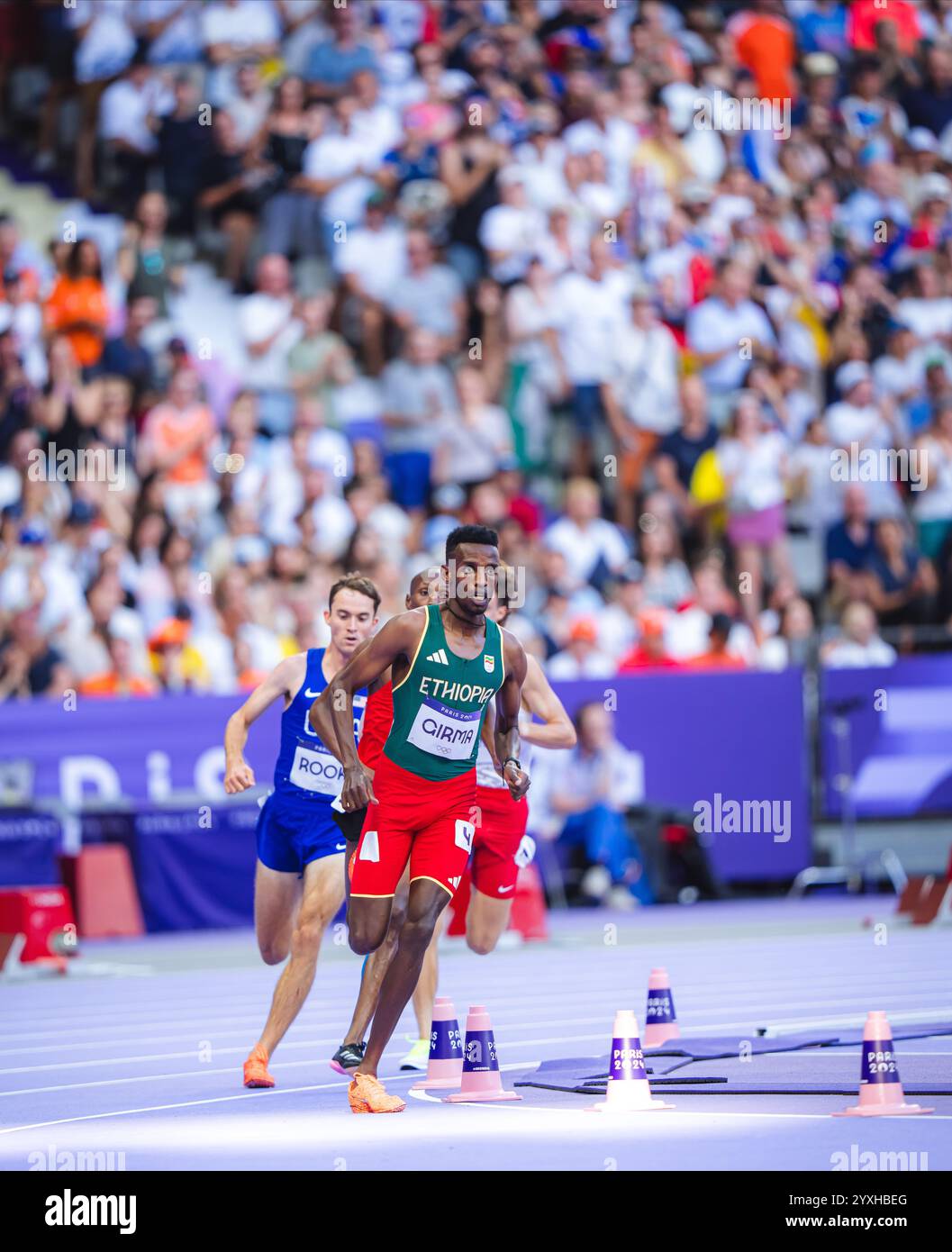 Lamecha Girma participating in the 3000 metres steeplechase at the ...