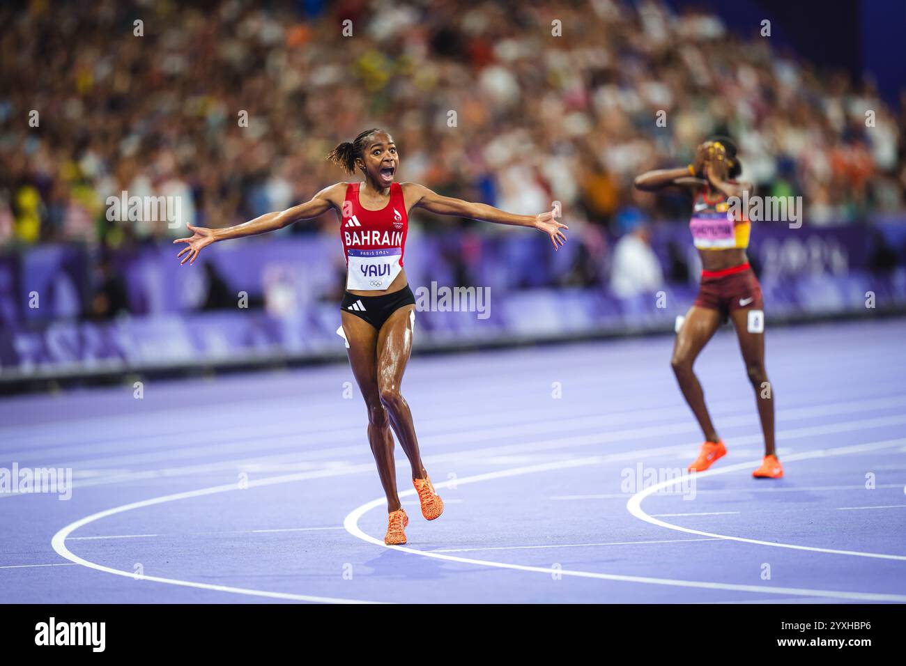 Winfred Yavi winning in the 3000 metres steeplechase at the Paris 2024 ...