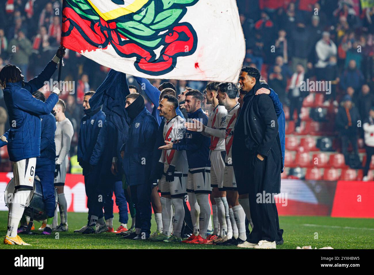 Players of Rayo seen celebrating during LaLiga EA SPORTS game between ...