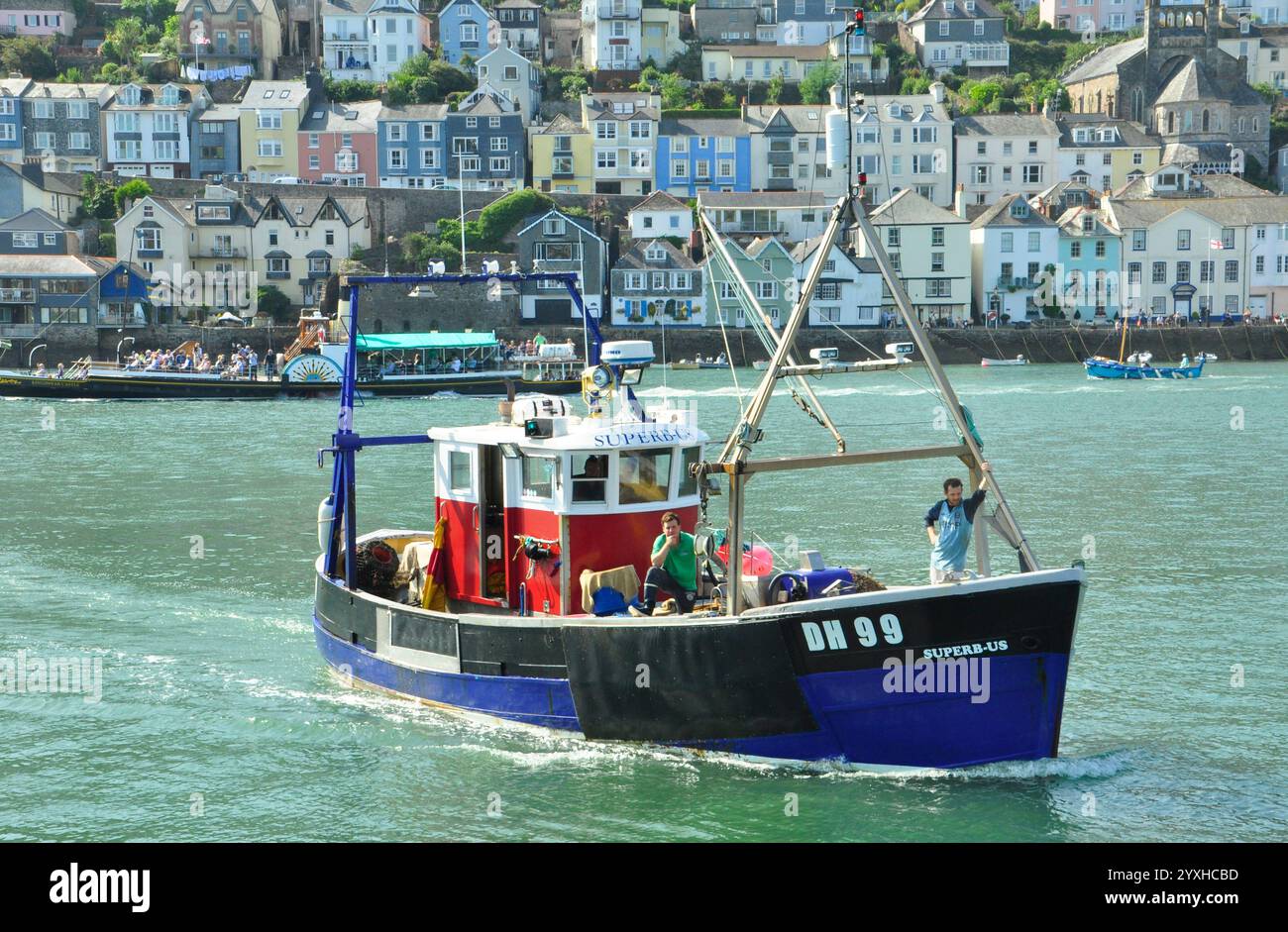 Crabber fishing boat returns to harbour at Dartmouth in Devon Stock ...