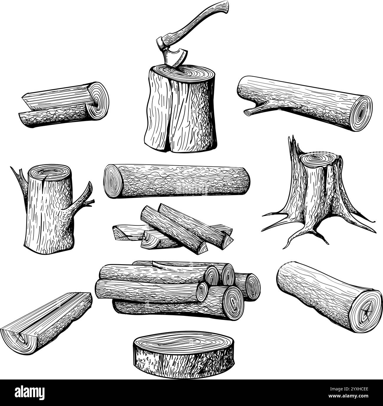 Firewood pile ink sketch Stock Vector Image & Art - Alamy
