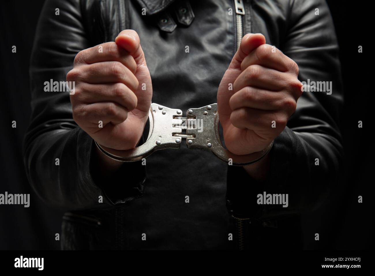 Hands in handcuffs closeup view. Crime, arrest and jail concept Stock ...