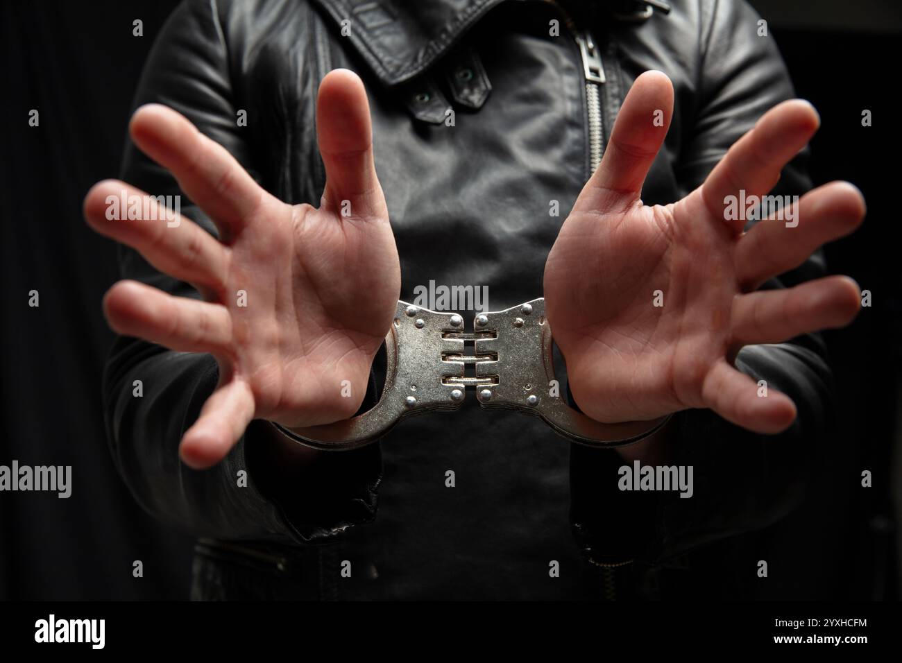 Hands in handcuffs closeup view. Crime, arrest and jail concept Stock ...