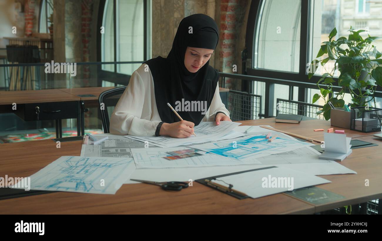 Woman architect designing layout building hi-res stock photography and ...