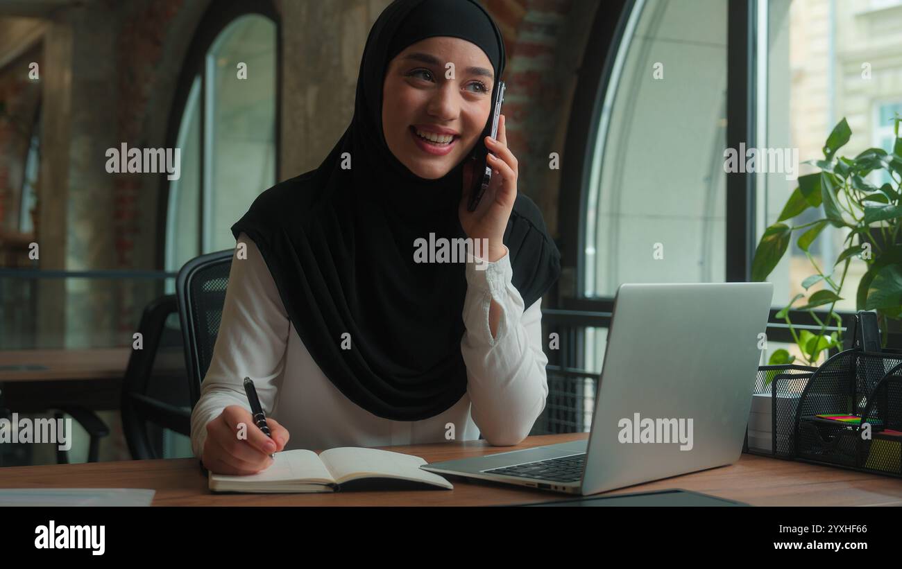 Female consultant happy smile Arabian islamic girl Muslim woman in ...