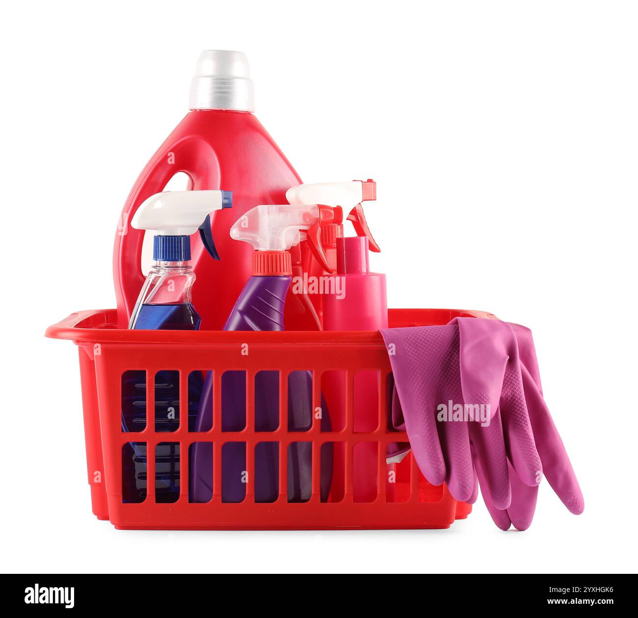 Cleaning bottles basket detergent Cut Out Stock Images & Pictures - Alamy