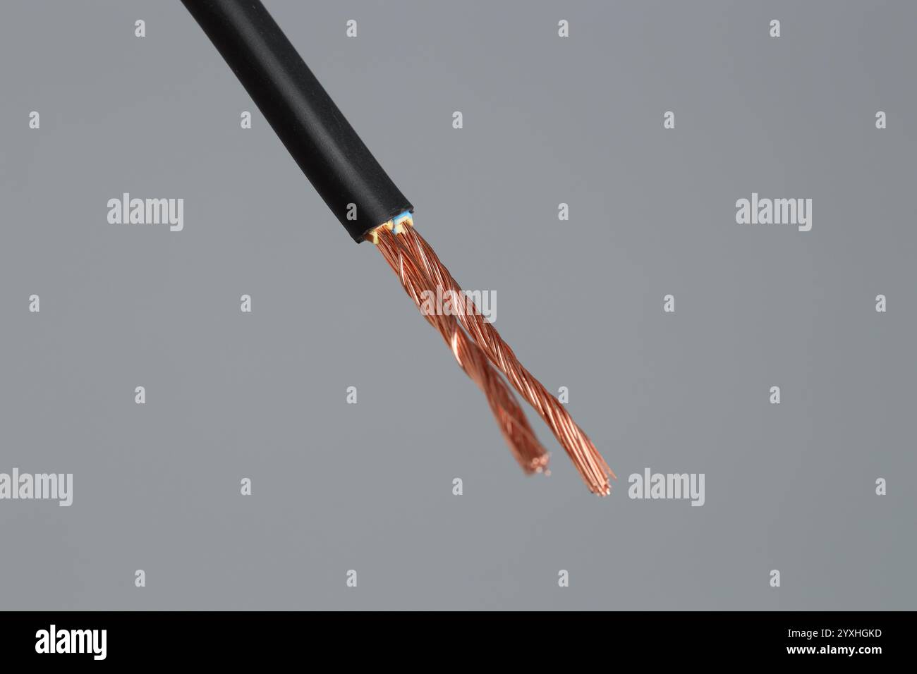 Black stripped electrical wire on light grey background, closeup Stock ...