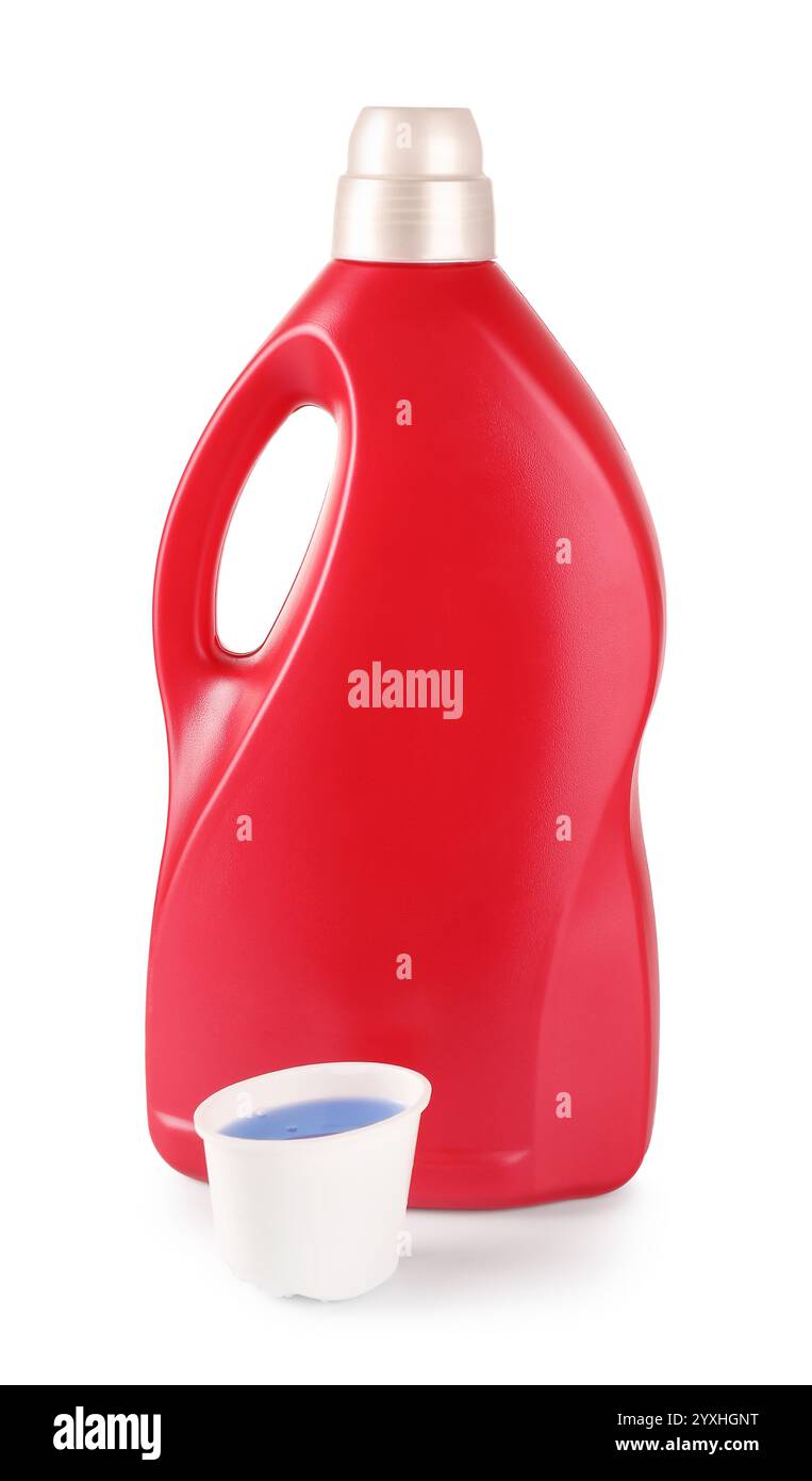 Bottle and cap with laundry detergent isolated on white Stock Photo - Alamy