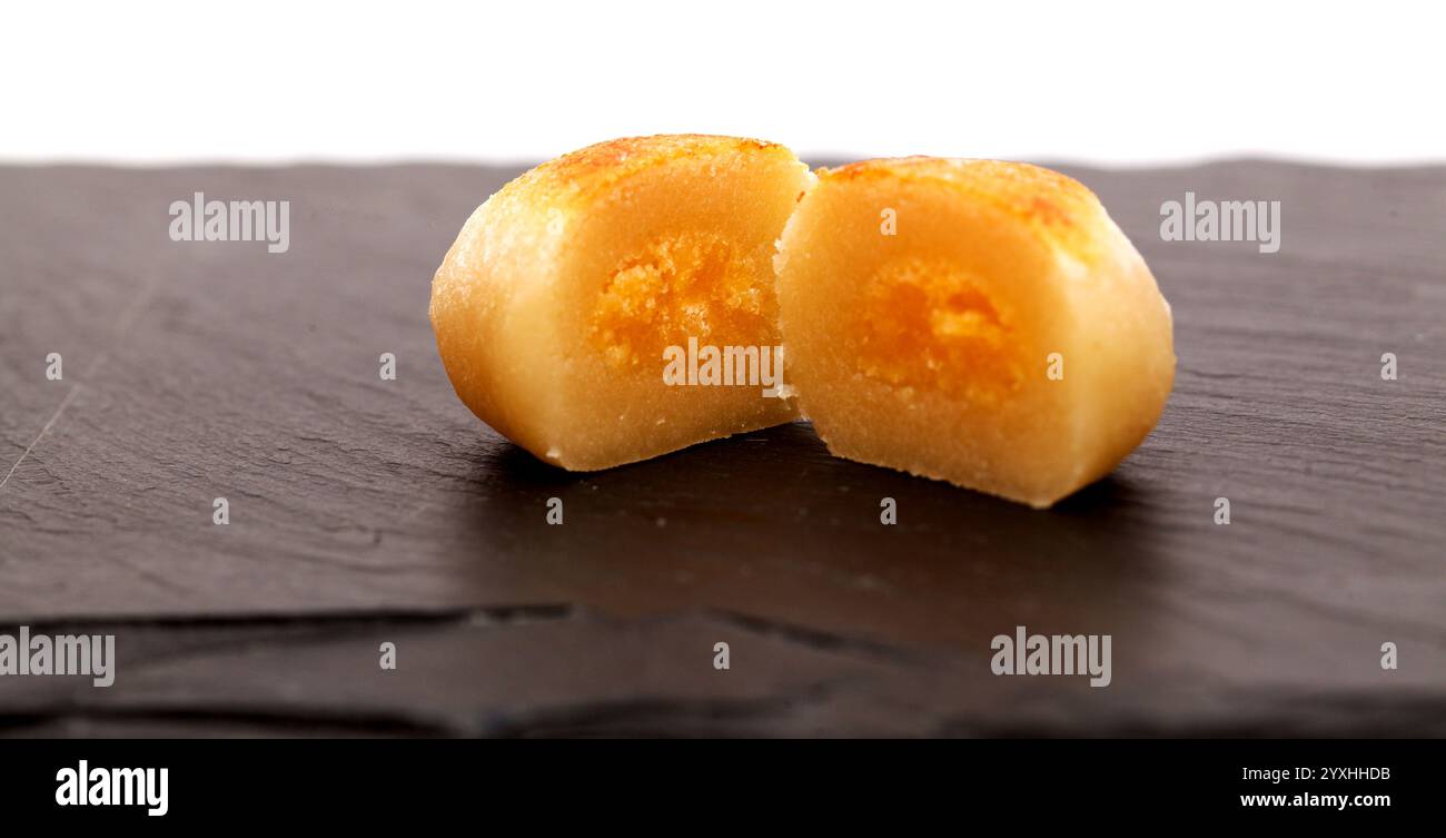 Pastel de yema, candied yolk covered in marzipan, one of many Spanish ...