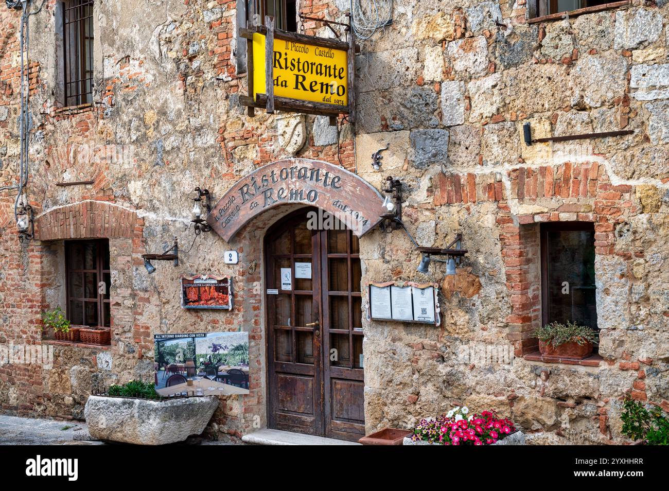 Monteriggioni, Italy- Sep 19, 2024: Ristorante da Remo in the medieval ...