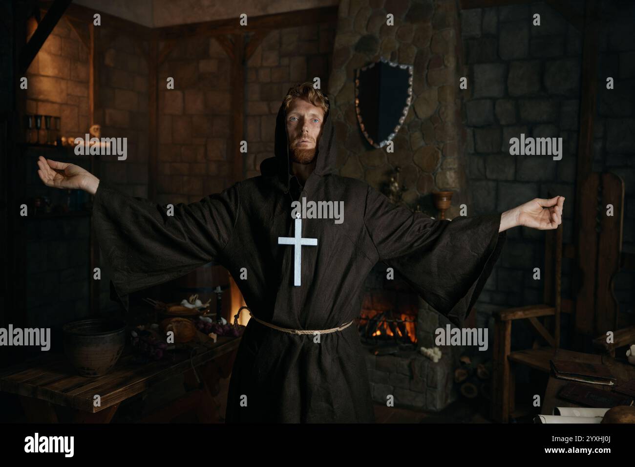 Medieval monk reading hi-res stock photography and images - Alamy