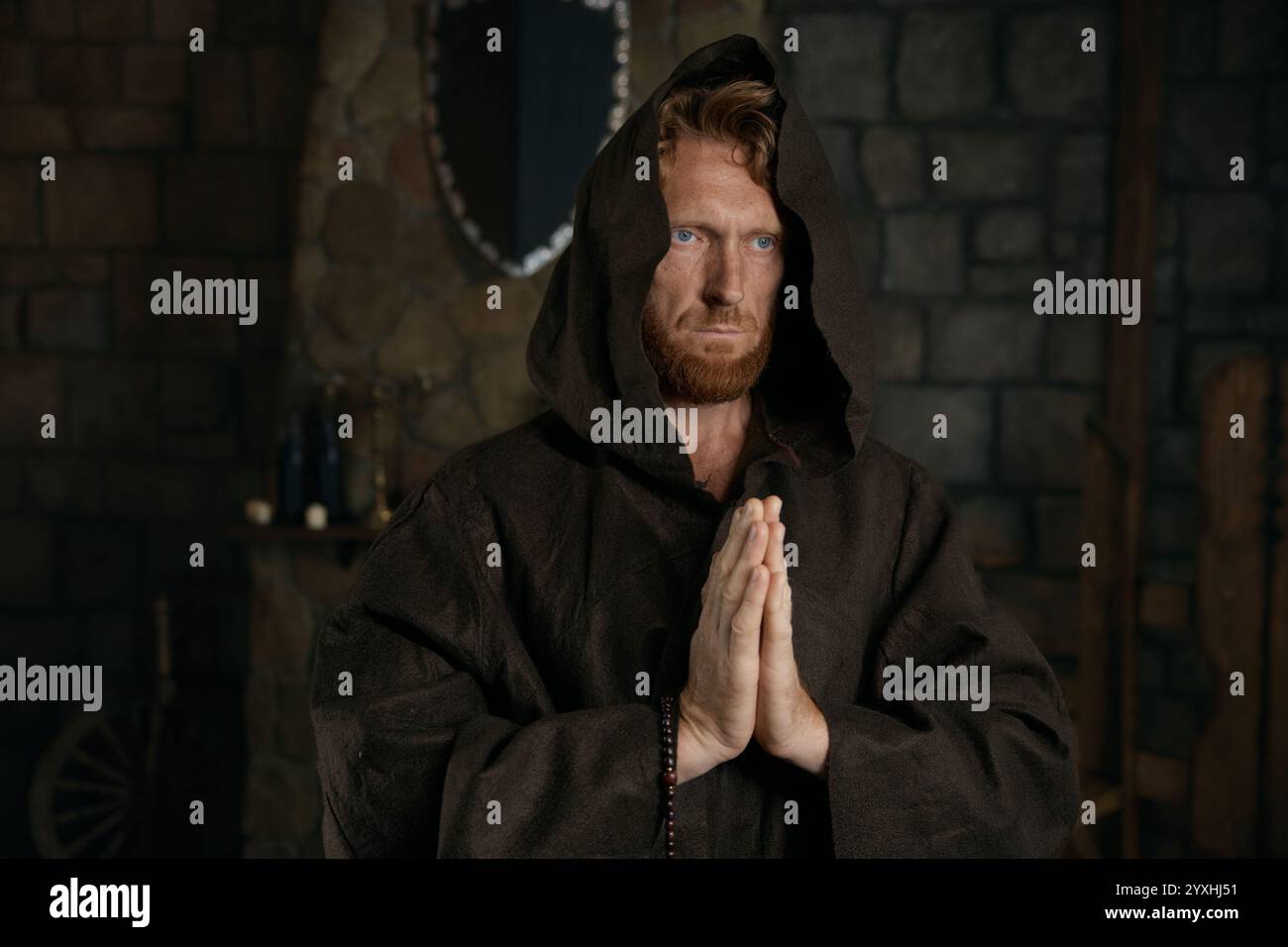Portrait of blessed priest praying having faith believe in God Stock ...