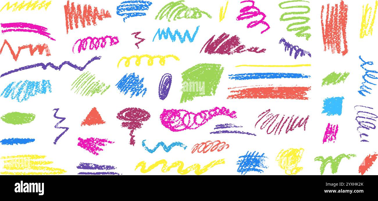 Color charcoal pencil abstract lines. Children style drawing elements ...