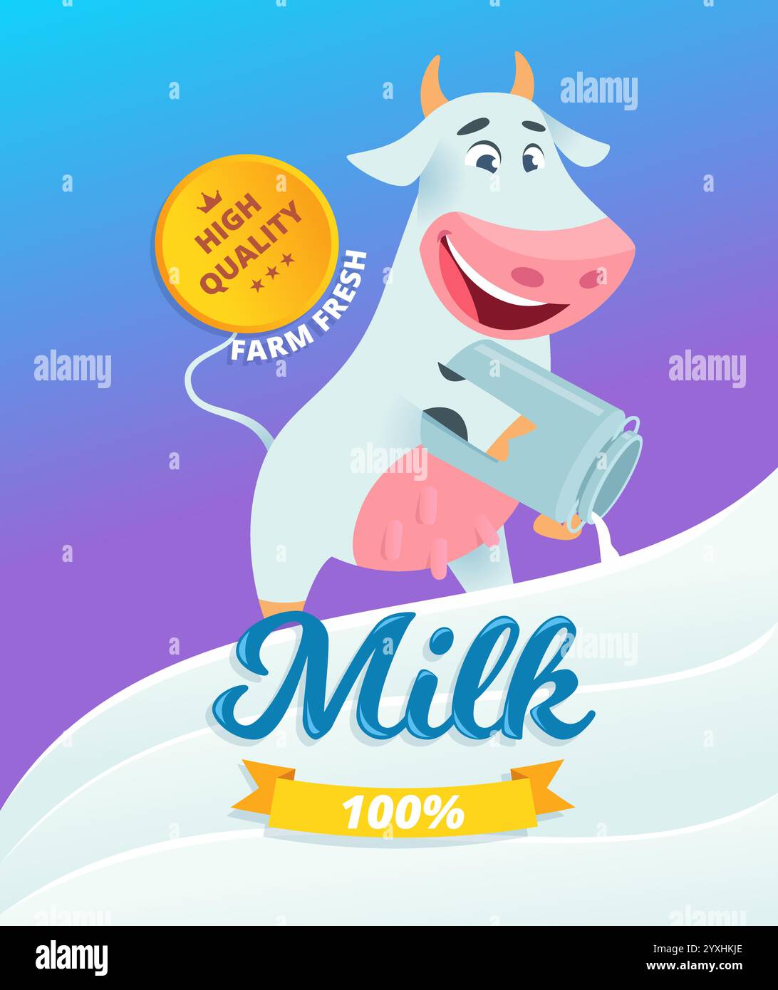 milk placard. cow with can of milk. vector poster with place for text ...