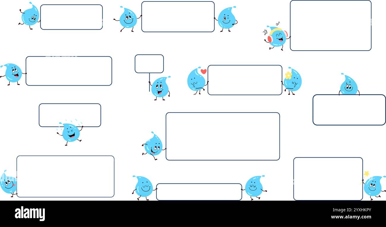 Water drops characters banners. Funny drop with blank posters, cards ...
